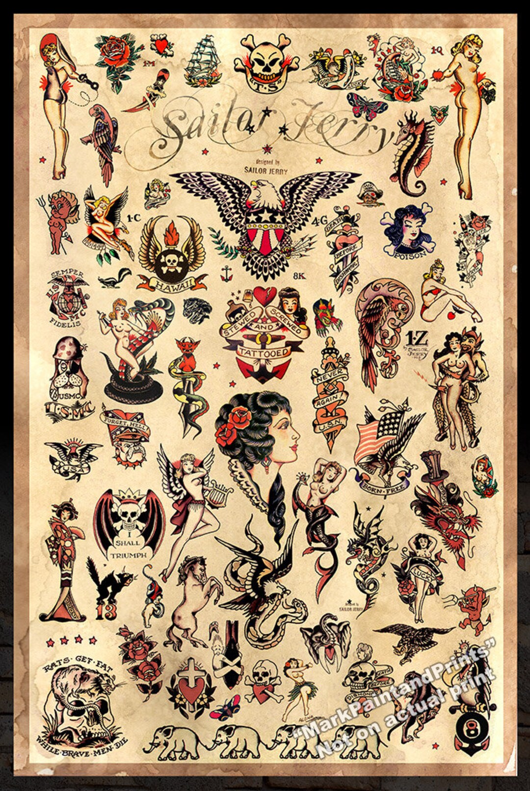 Sailor Jerry Tattoo Designs Flash 3 Giclee Poster Print 24x36 Etsy Sailor Jerry Tattoo Designs Flash 3 Giclee Poster Print 24x36 Etsy