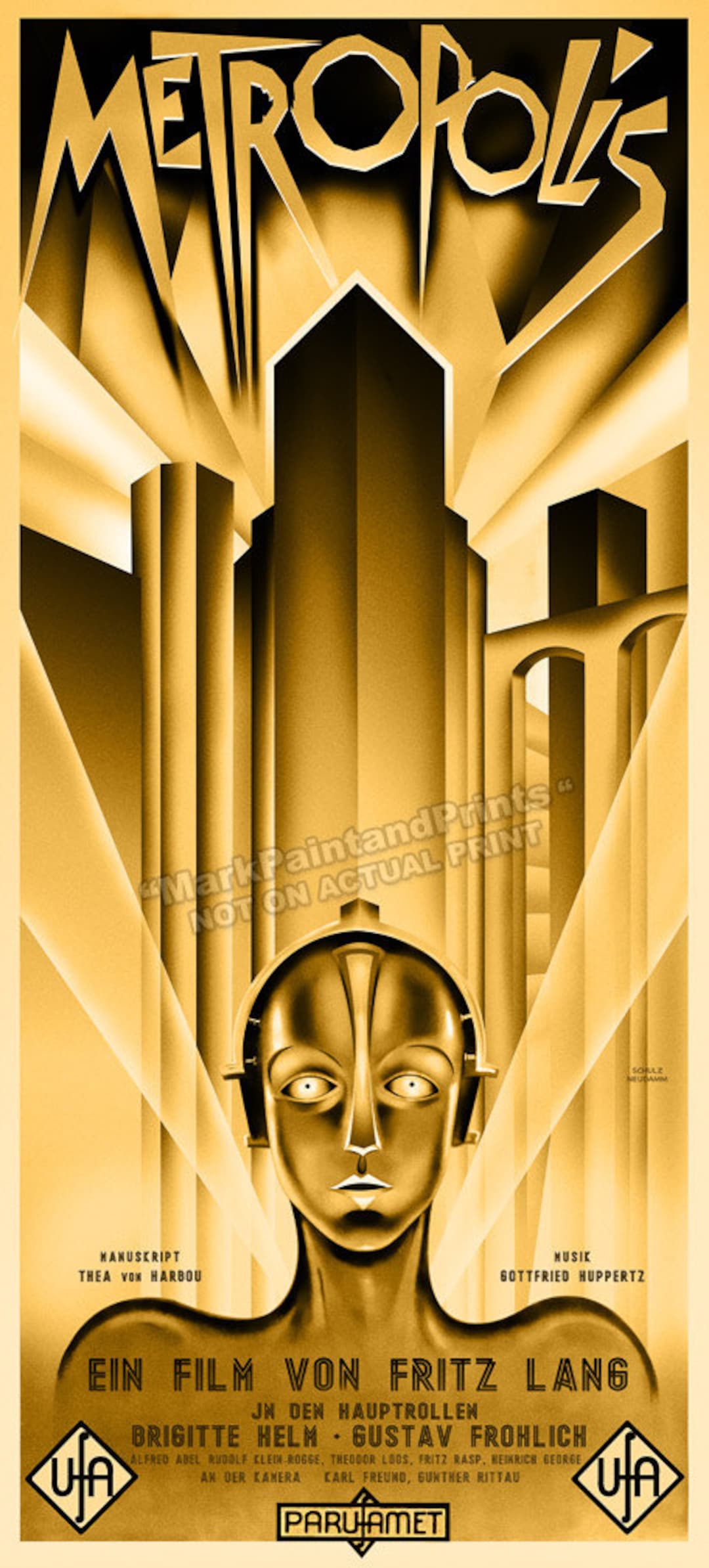 Metropolis gold Fritz Lang 1927 Giclee Print 30 X 66 on Watercolor ...