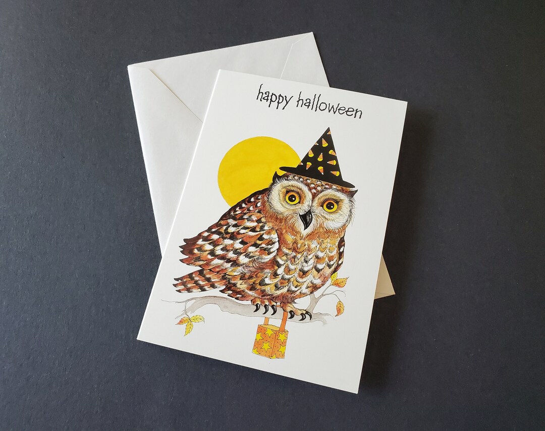 Vintage Halloween Owl Card, Marian Heath - Etsy