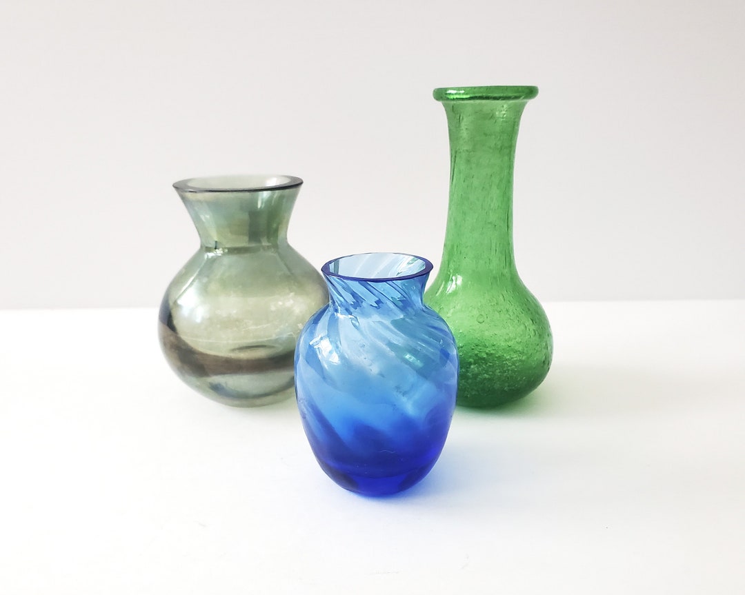 Vintage Trio of Bud Vases, Green and Blue - Etsy