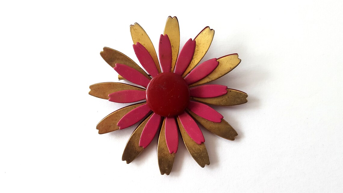 Two Vintage Enamel Flower Pins Floral Brooches | Etsy