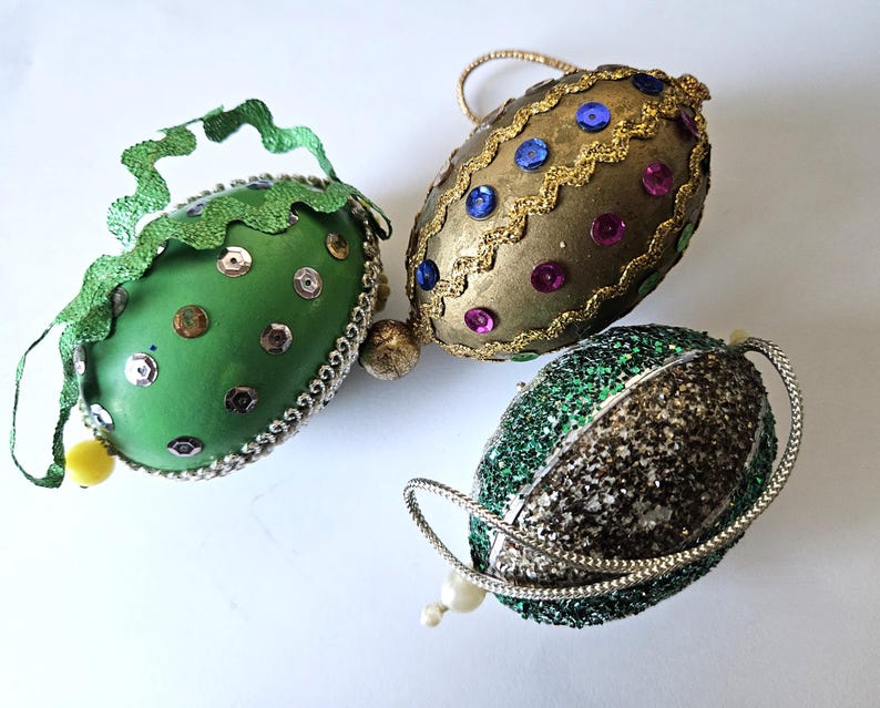 Vintage Handmade Christmas Egg Ornaments, Set of Three - Etsy