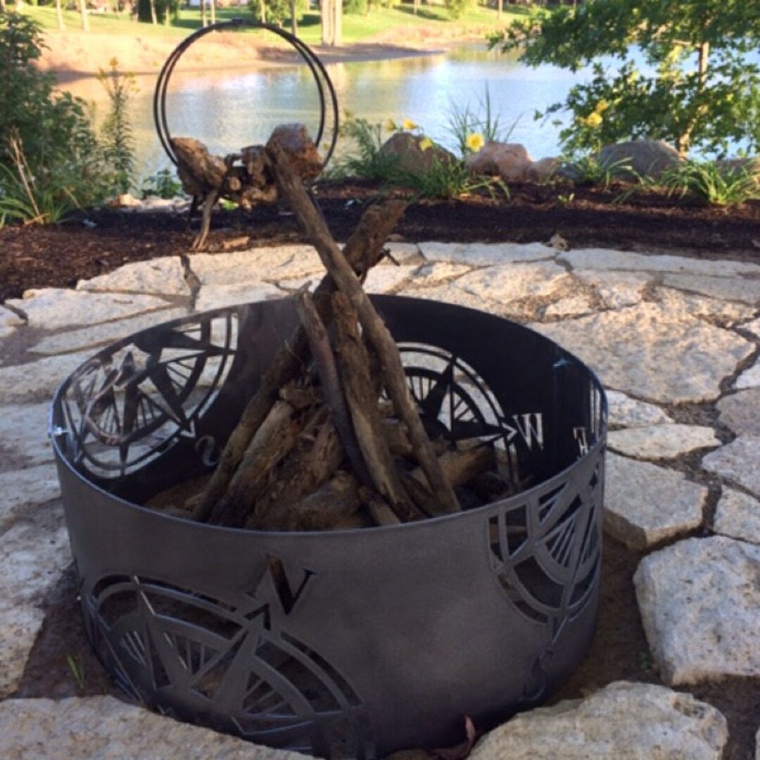 Compass Fire Ring Compass Rose Fire Pit Outdoor Map - Etsy
