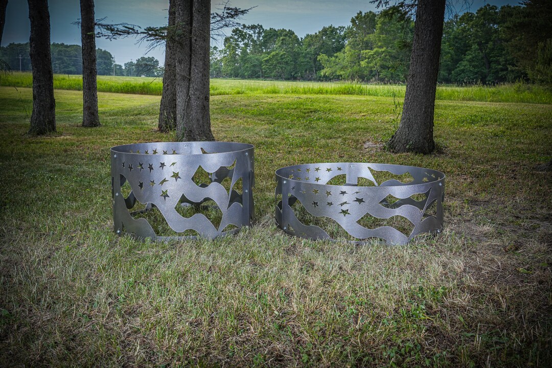 American Flag Fire Ring Corten Waving Ripped USA Fire Pit Outdoor ...