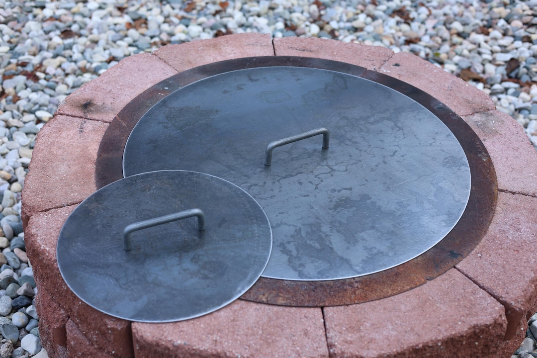 Premium Round Steel Fire Pit Cover Lid Personalized Custom, Fire Ring ...