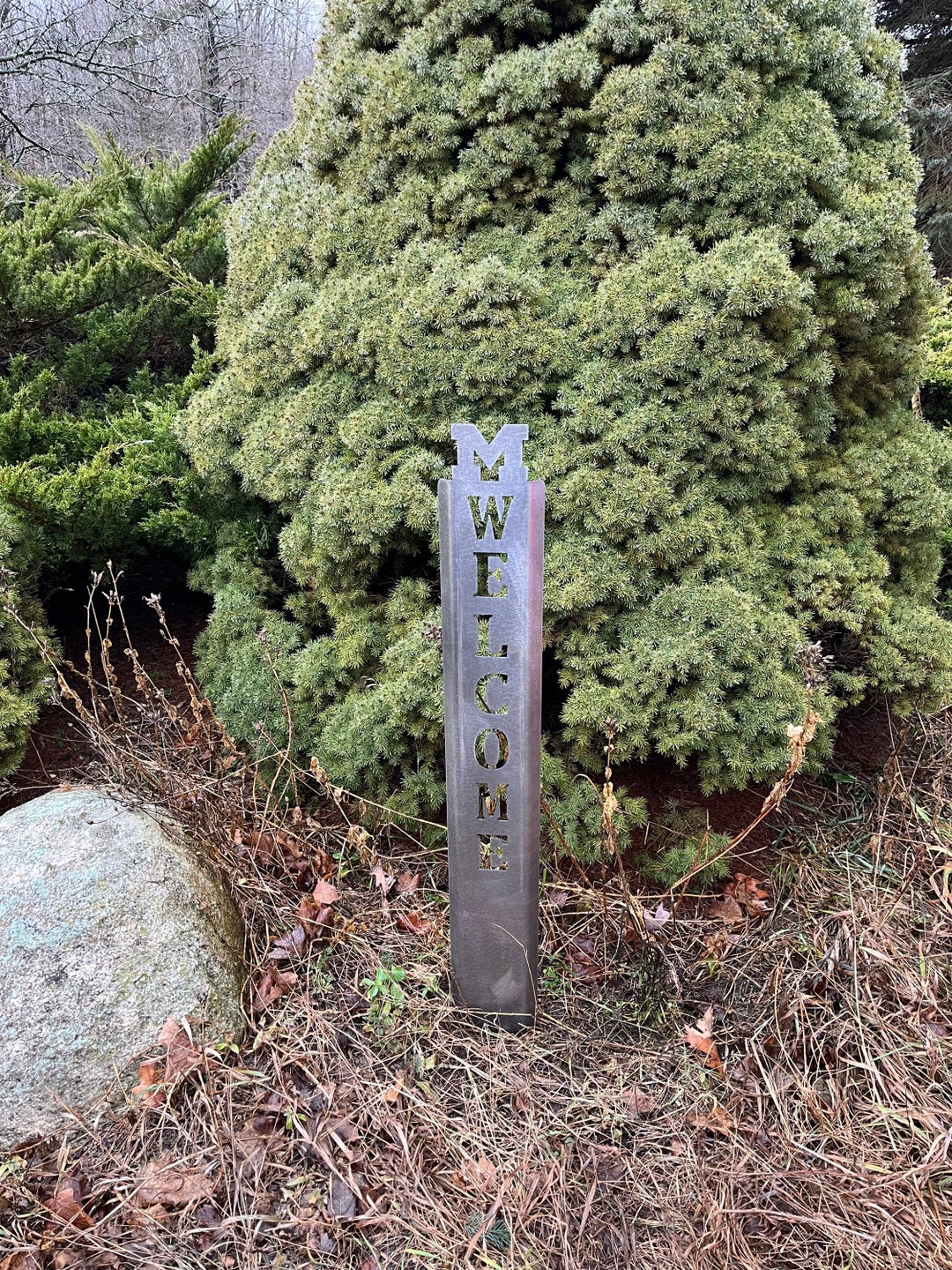 Weclome Sign Michagin Block Metal Garden Yard Outdoor Front Door Porch ...