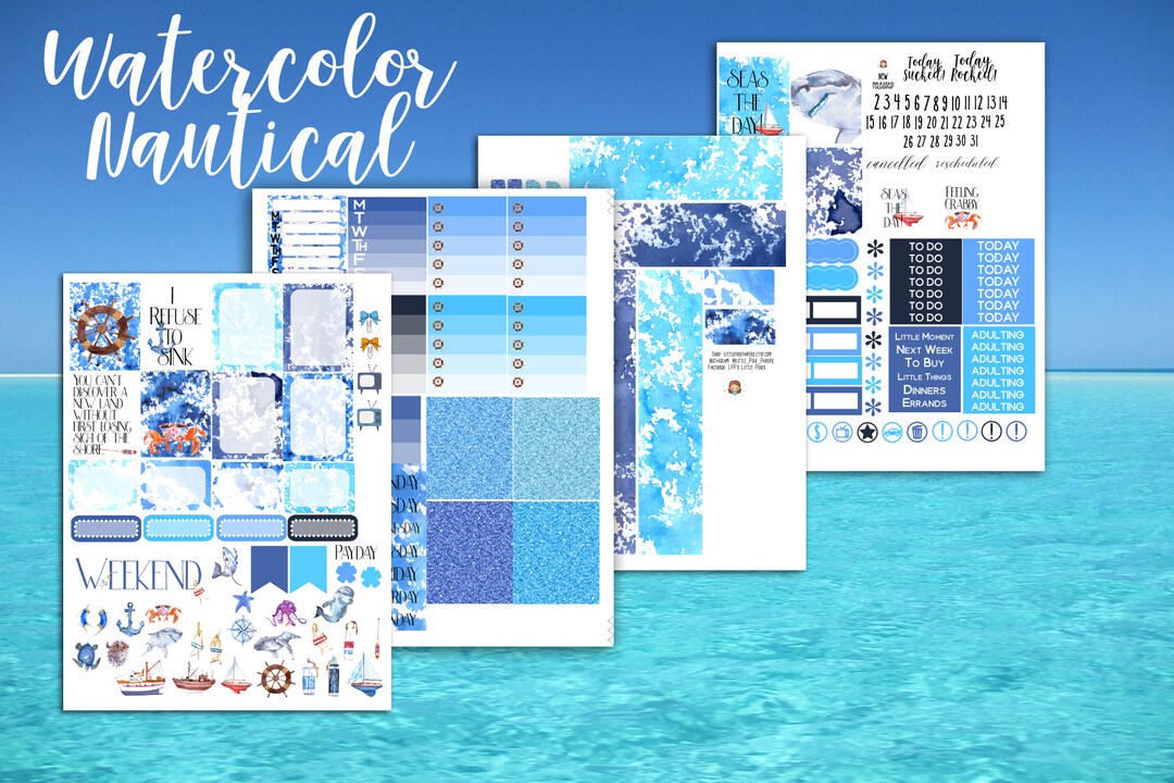 Watercolor Nautical Weekly Planner Sticker Kit - Ocean Planner Kit ...