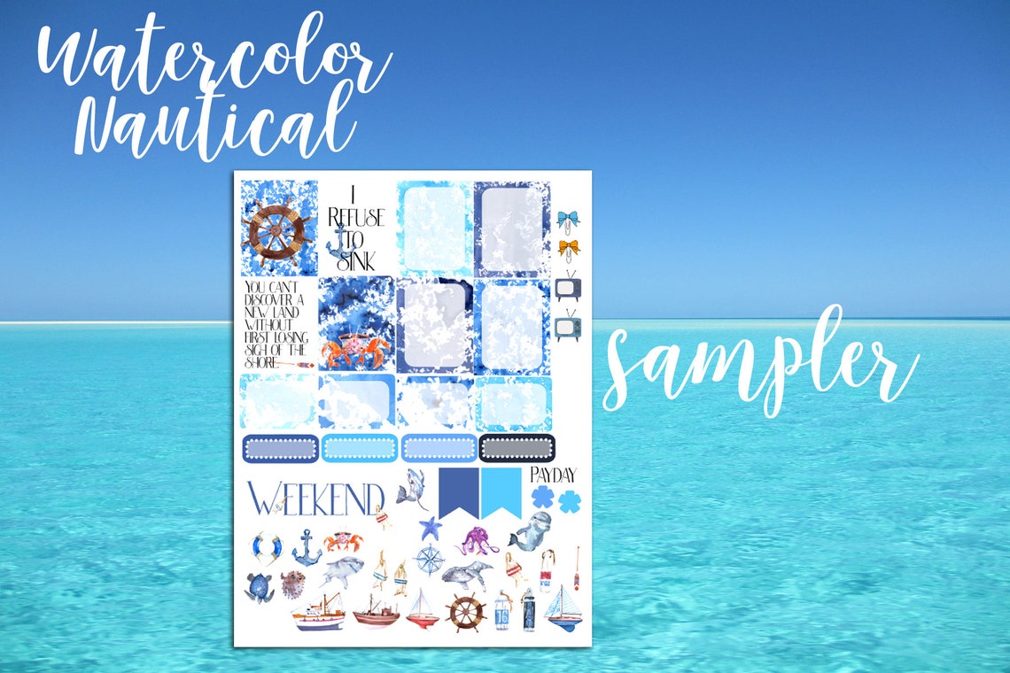 Watercolor Nautical Weekly Planner Sticker Kit Ocean Planner - Etsy