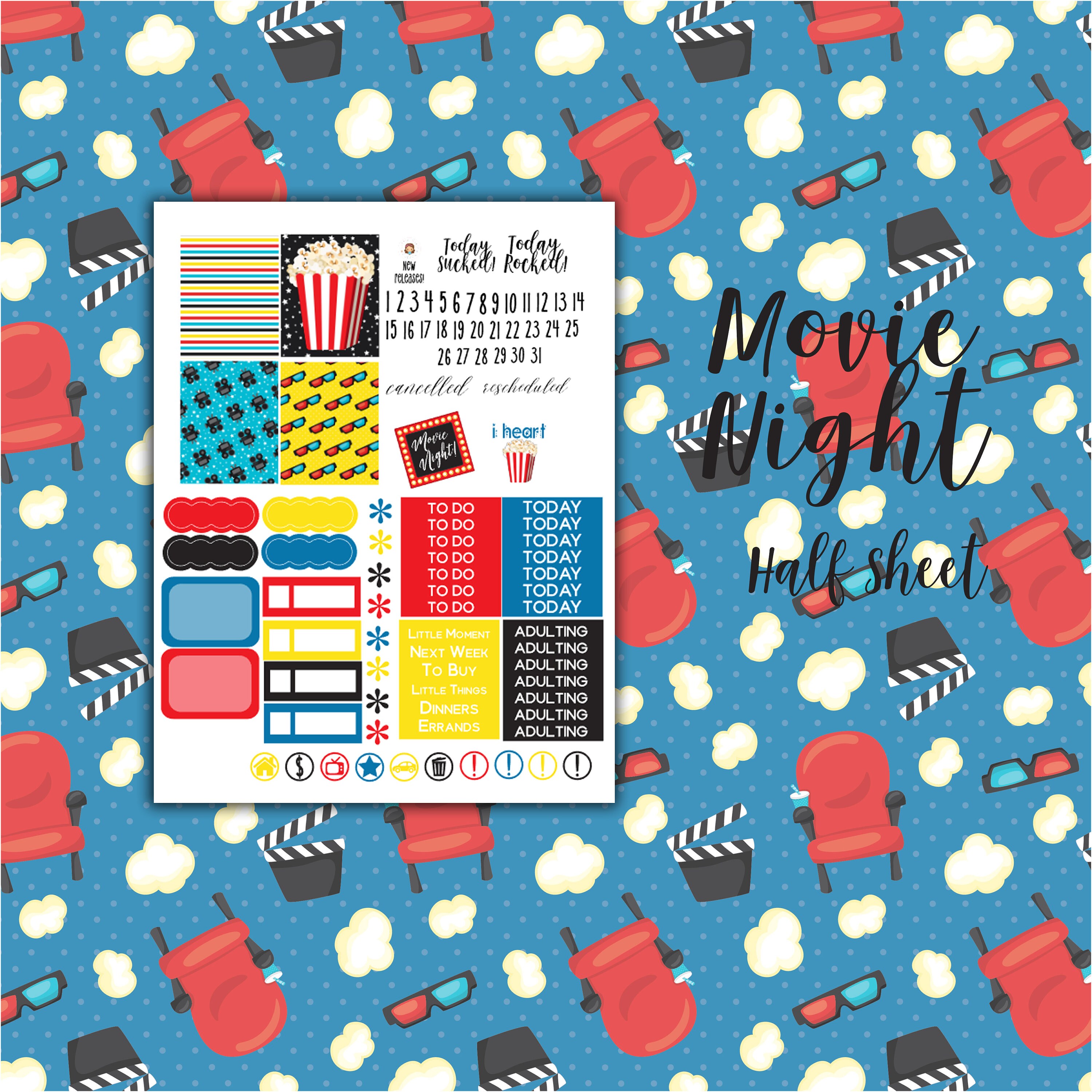 Movie Night Weekly Planner Stickers Kit for Use With Erin - Etsy