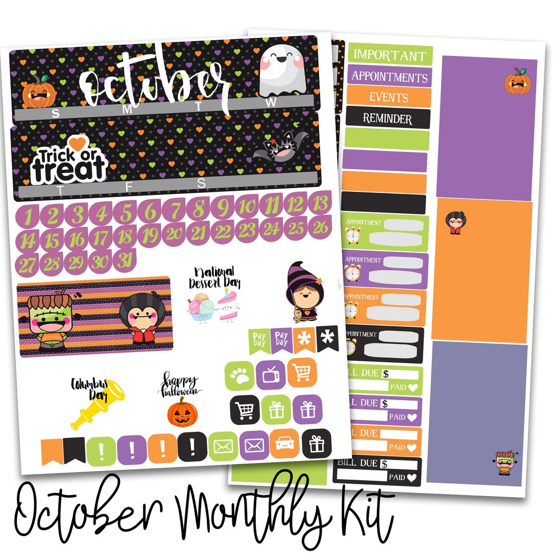 October Halloween Monthly Layout Kit - for Use With Erin Condren ...