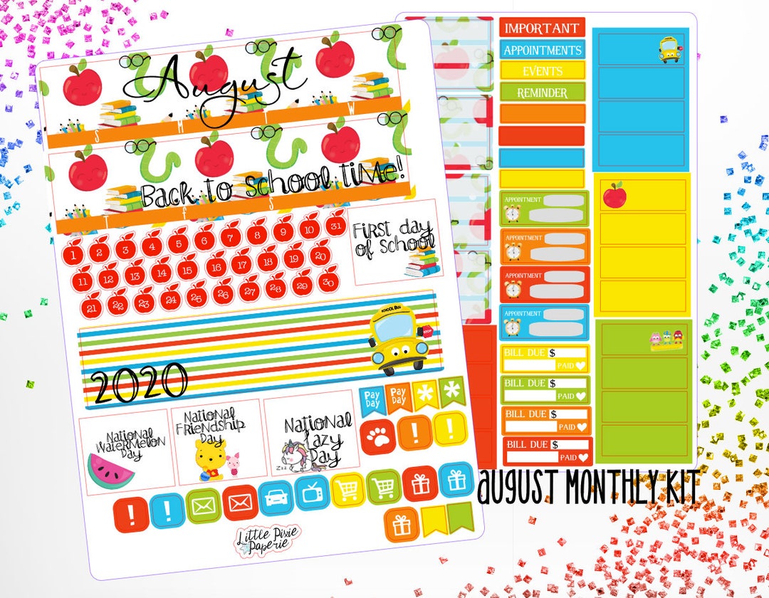August Monthly View Kit - Back to School Month - Month Planner Full Kit ...