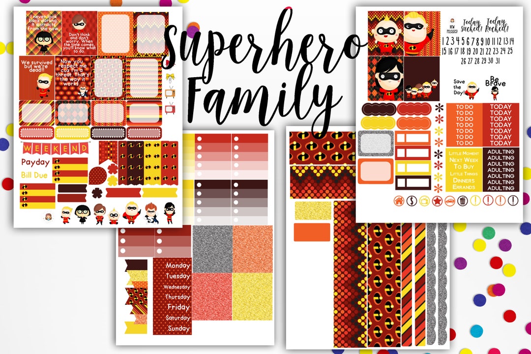 Superhero Family Weekly Planner Stickers Set - Incredible Superhero ...