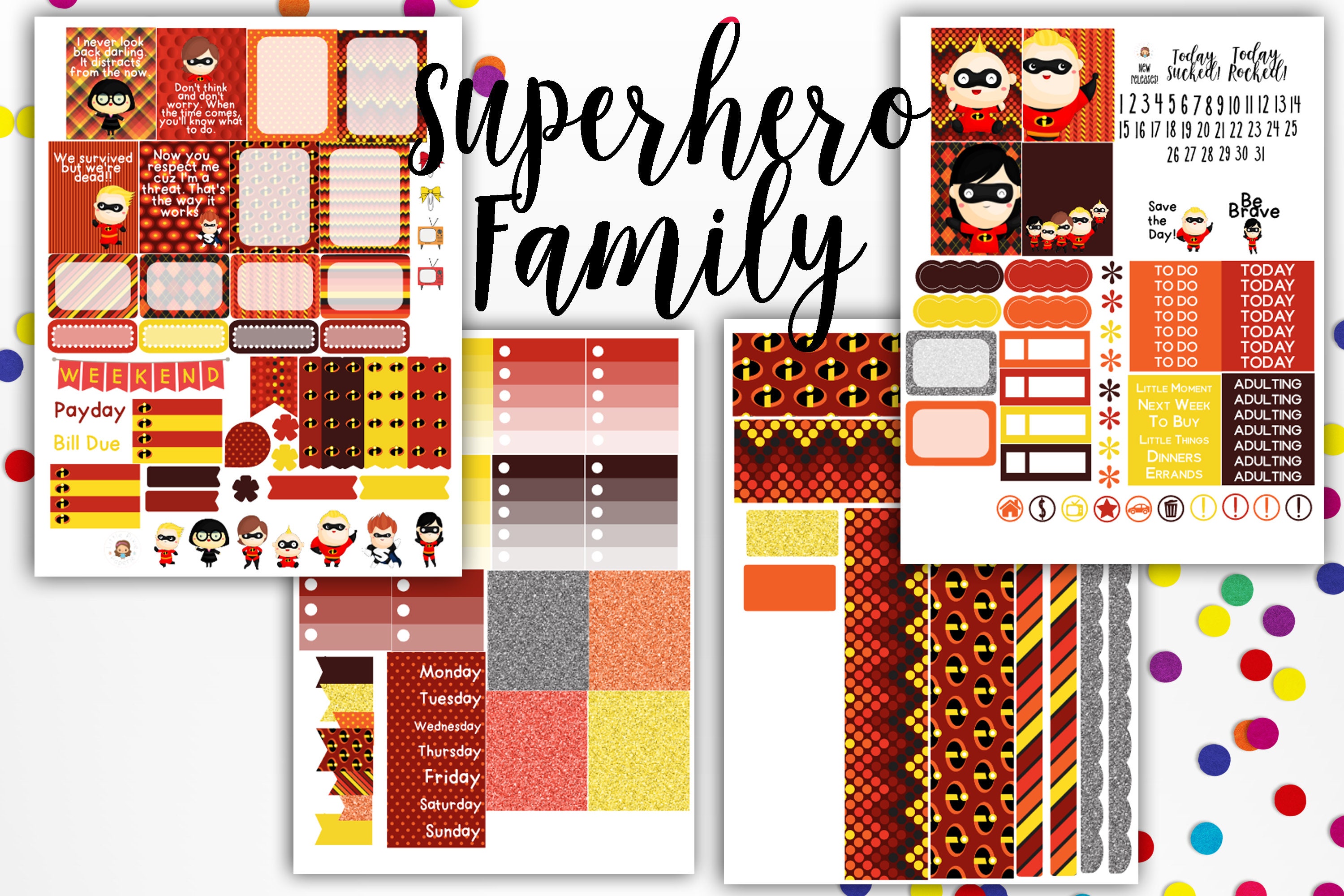 Superhero Family Weekly Planner Stickers Set Incredible | Etsy