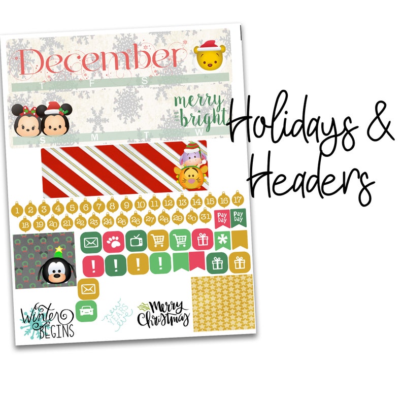 December Monthly Planner Sticker Kit Tsum Stickers for Use - Etsy