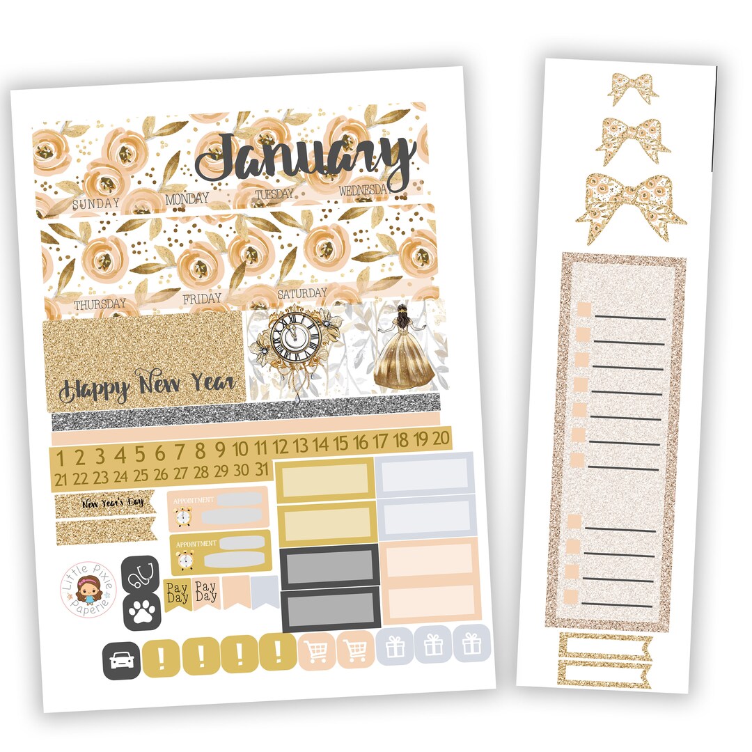 January Elegant Monthly Planner Layout Kit - Gold Peach - for Use With ...
