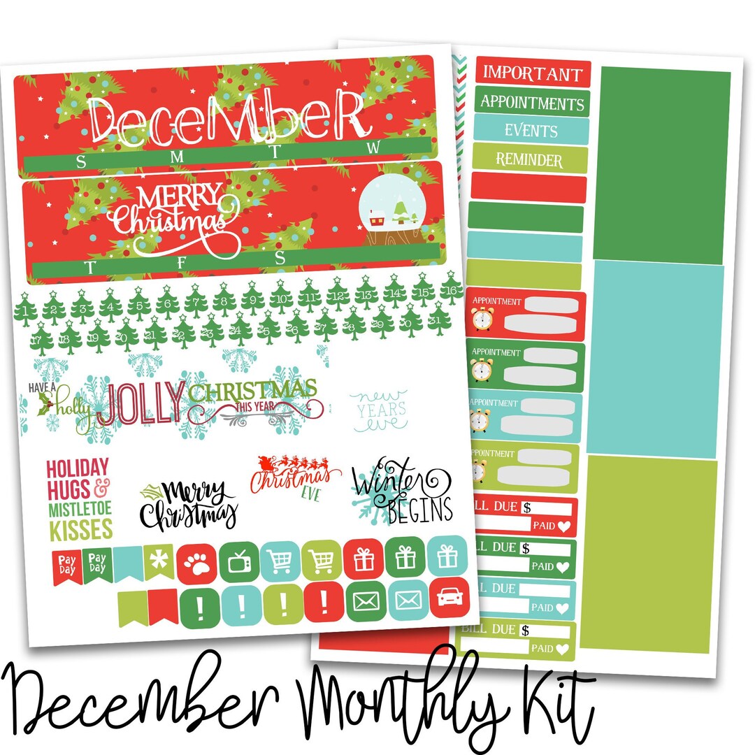 December Monthly Calendar Kit - Month Functional Kit - Christmas ...