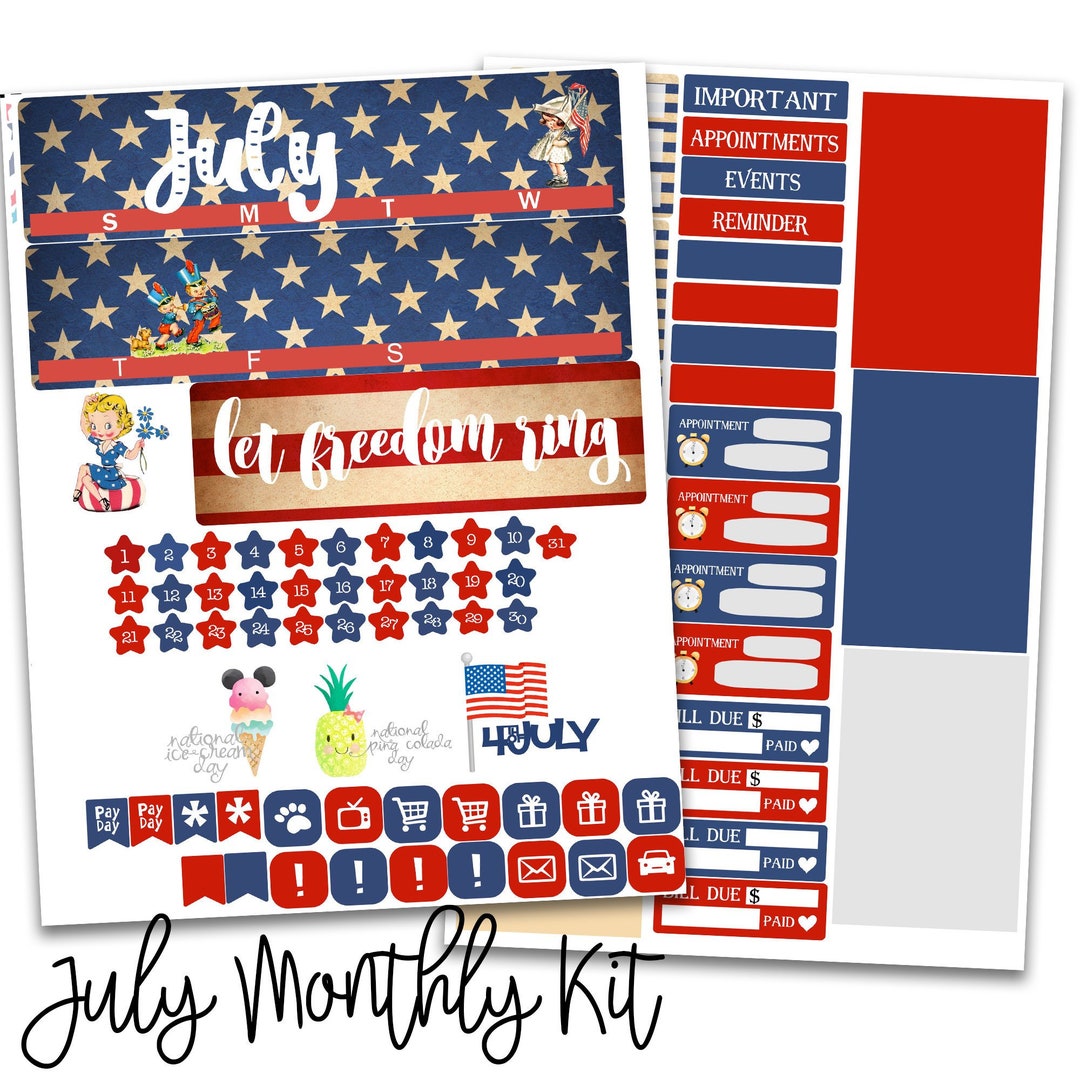 July Vintage Monthly Layout Kit - for Use With Erin Condren - Happy ...