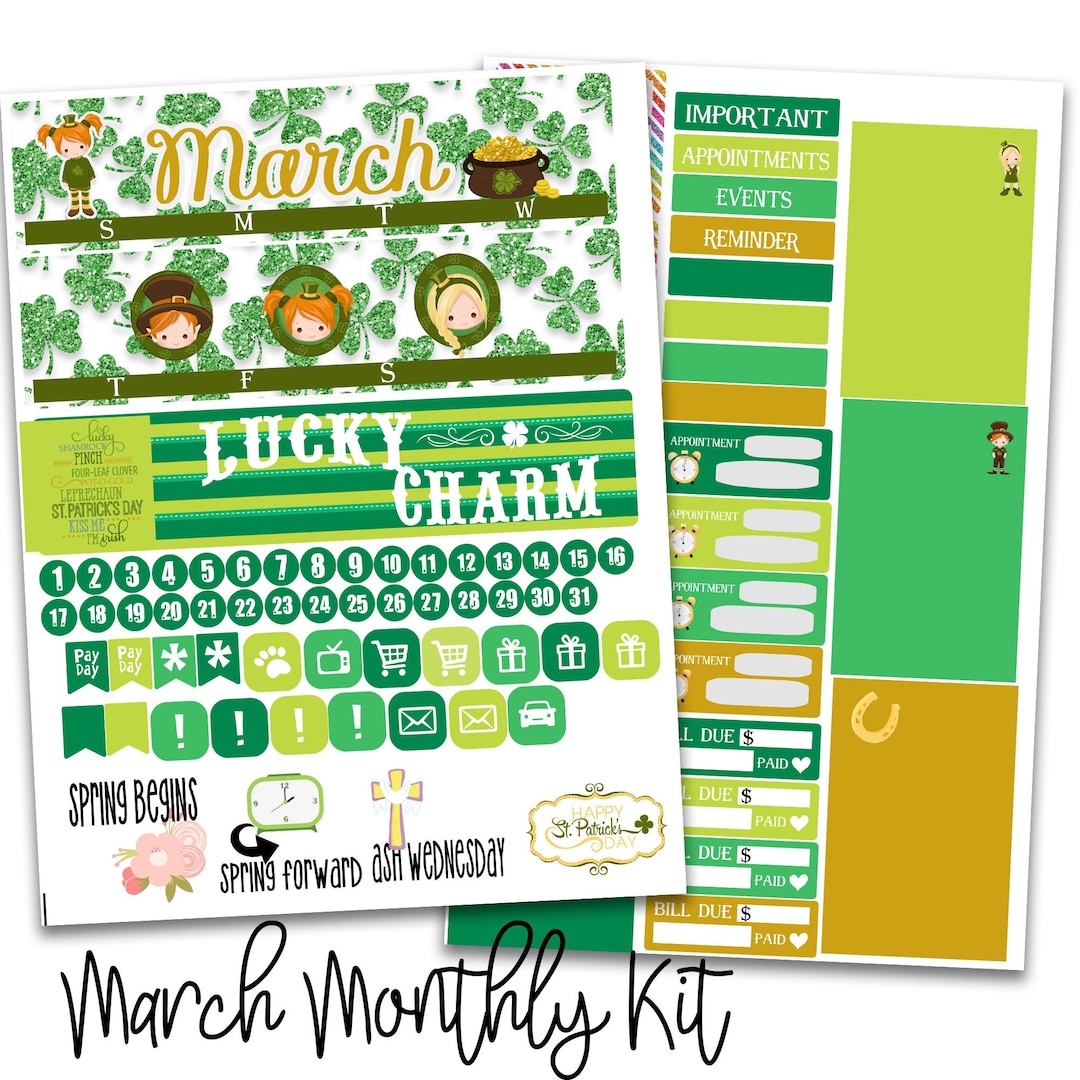 March Monthly Full Kit Planner Stickers - for Use With Erin Condren ...