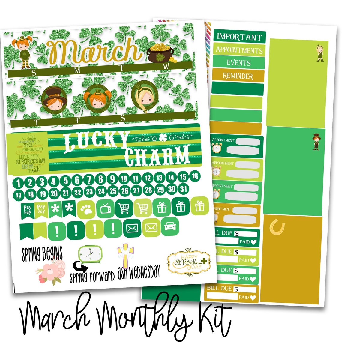 March Monthly Full Kit Planner Stickers for Use With Erin | Etsy
