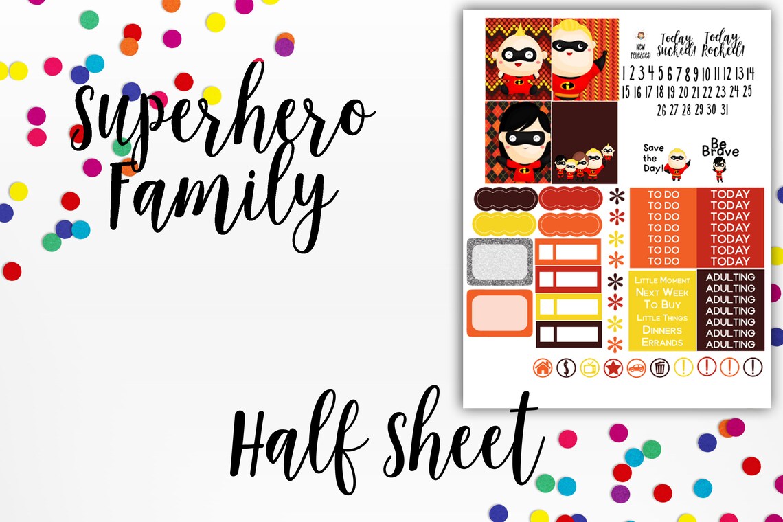Superhero Family Weekly Planner Stickers Set Incredible | Etsy