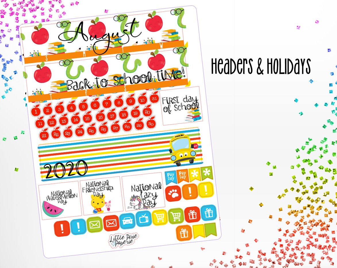 August Monthly View Kit - Back to School Month - Month Planner Full Kit ...