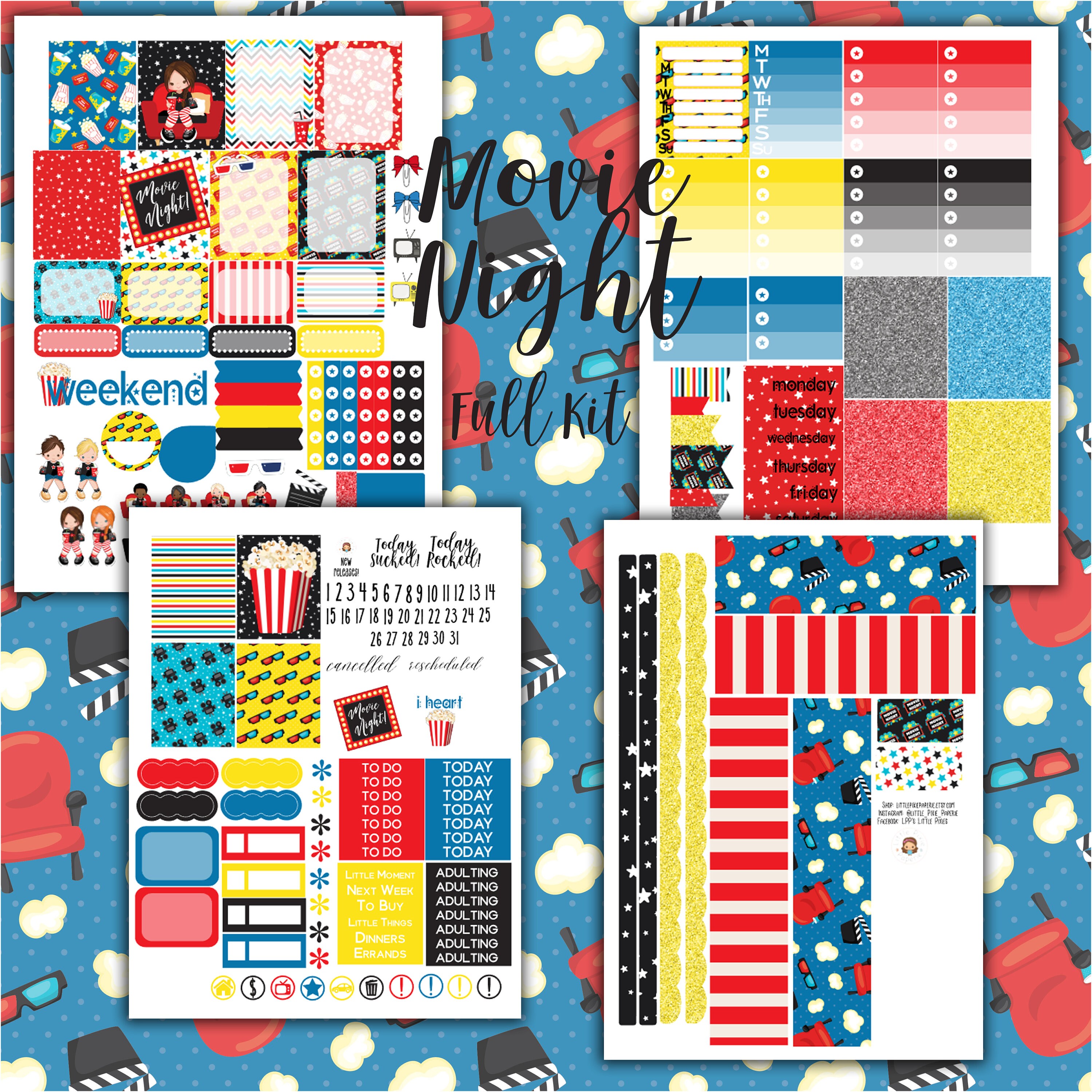 Movie Night Weekly Planner Stickers Kit - for Use With Erin Condren ...