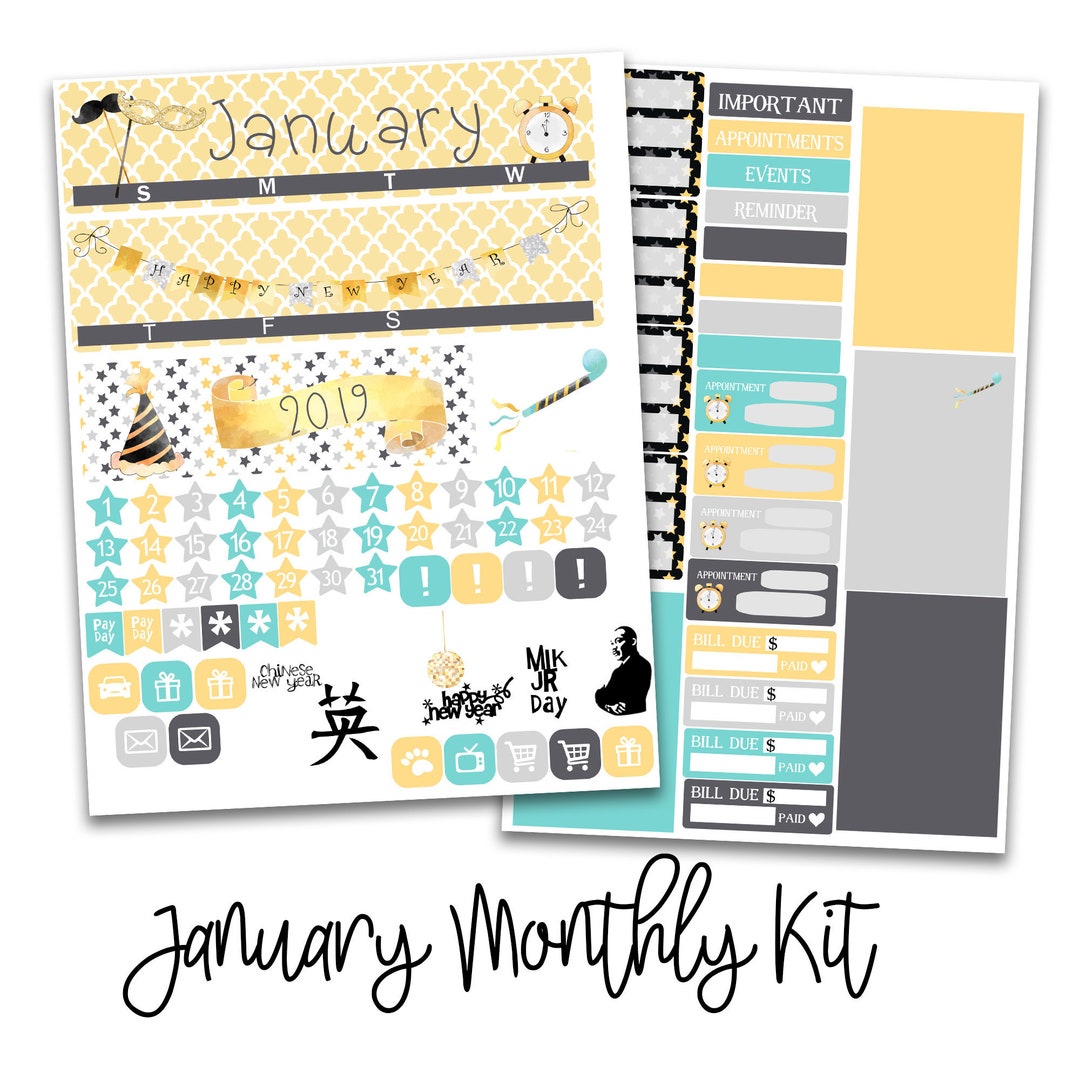 January Monthly Planner Kit -new Year Kit - for Use With Erin Condren ...