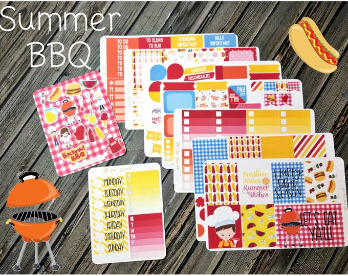 Summer BBQ Weekly Planner Stickers Kit Vertical Planner Kit | Etsy