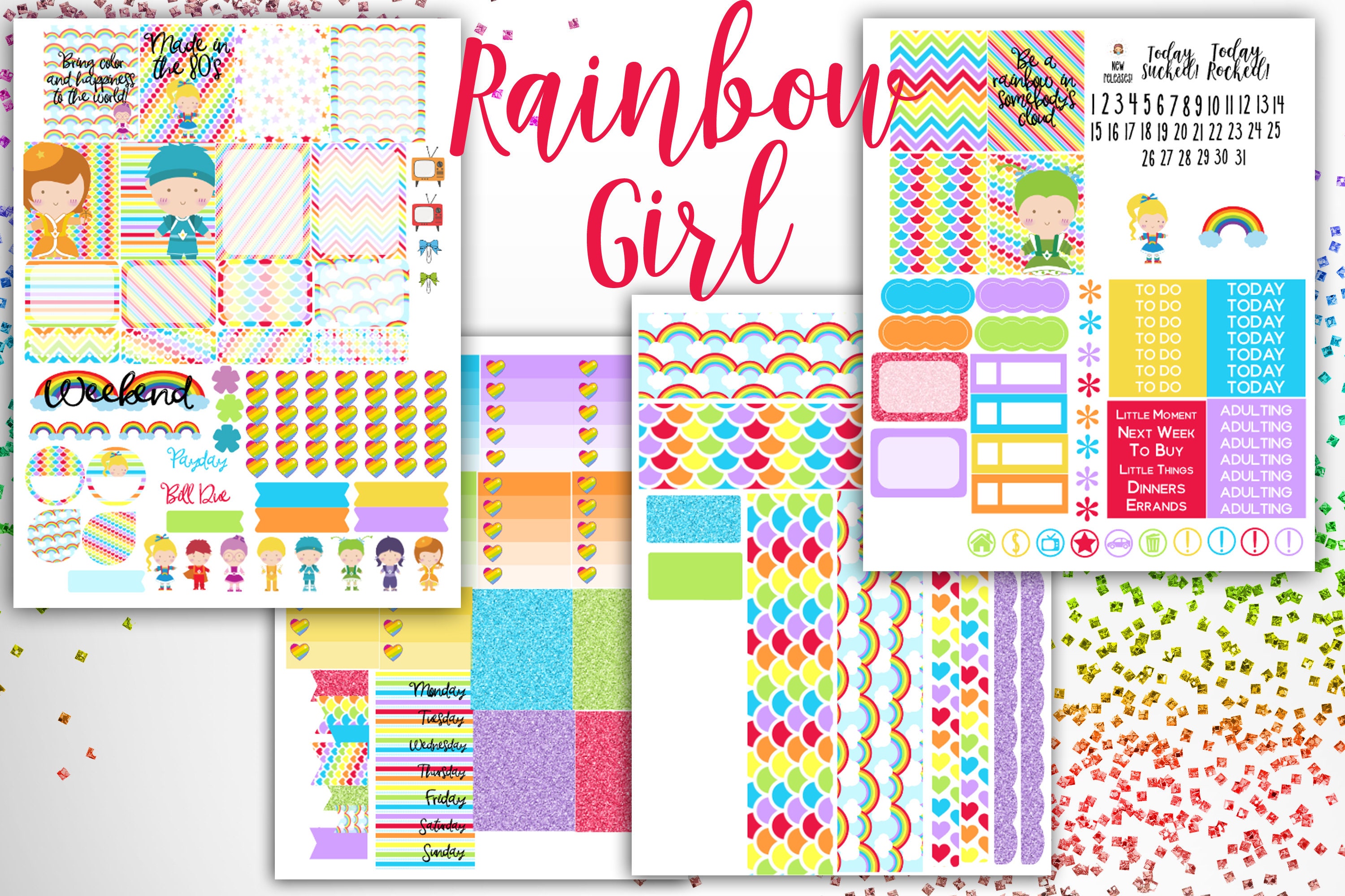 Rainbow Girl Planner Stickers Rainbow Planner Stickers for | Etsy
