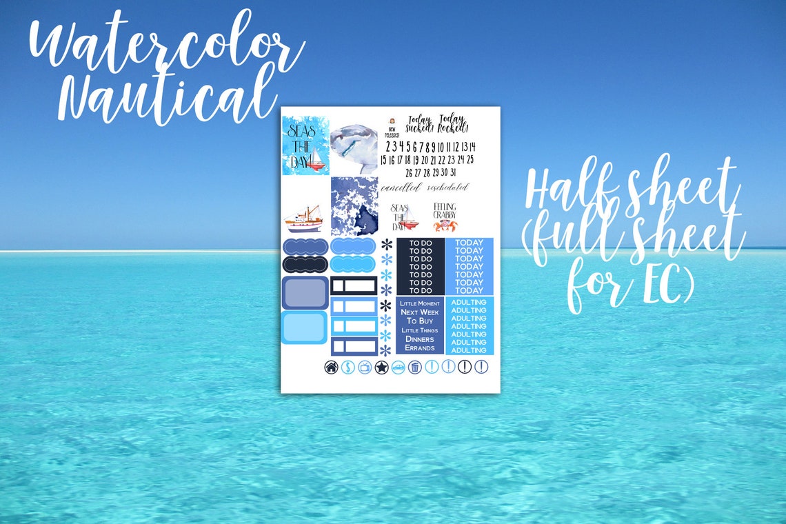 Watercolor Nautical Weekly Planner Sticker Kit Ocean Planner - Etsy