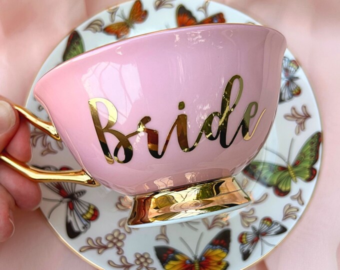 Butterfly Bride Tea Cup & Saucer, Bride Teacup, Bride Cup, Wedding ...