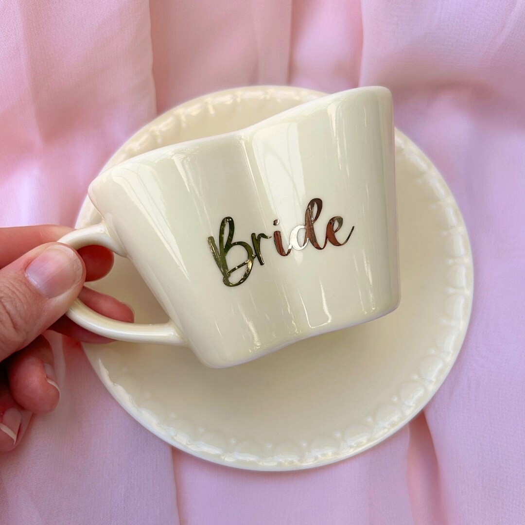 Heart Shaped Bride Tea Cup & Saucer | Heart Teacup | Bride Cup ...