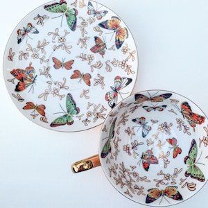 Pink Butterfly Tea Cup and Saucer | Monarch Butterfly Mug | Gift for ...