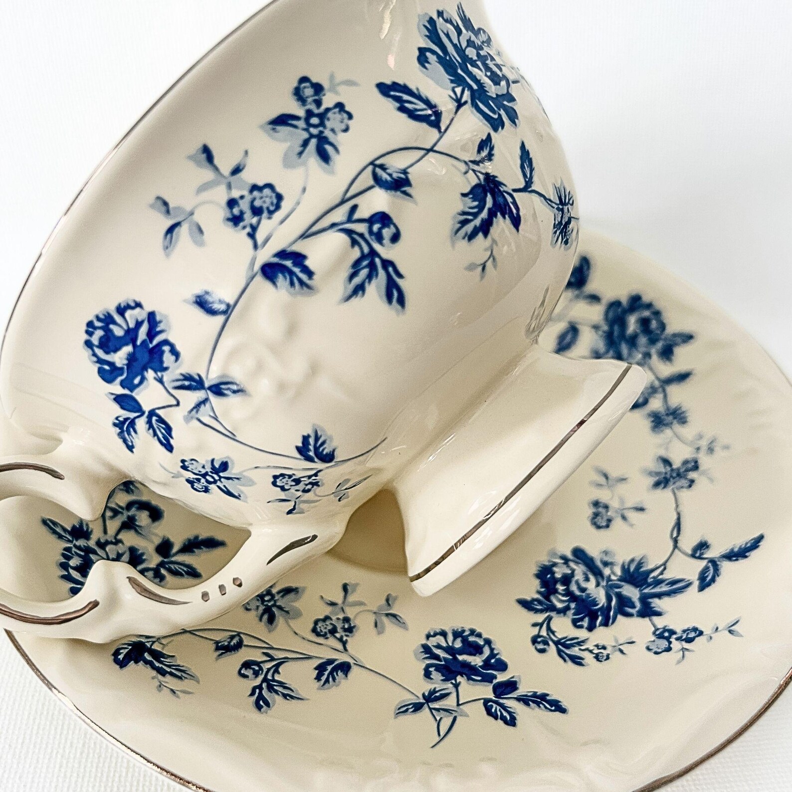 Blue and Cream Toile Tea Cup and Saucer | French Country Chinoiserie ...