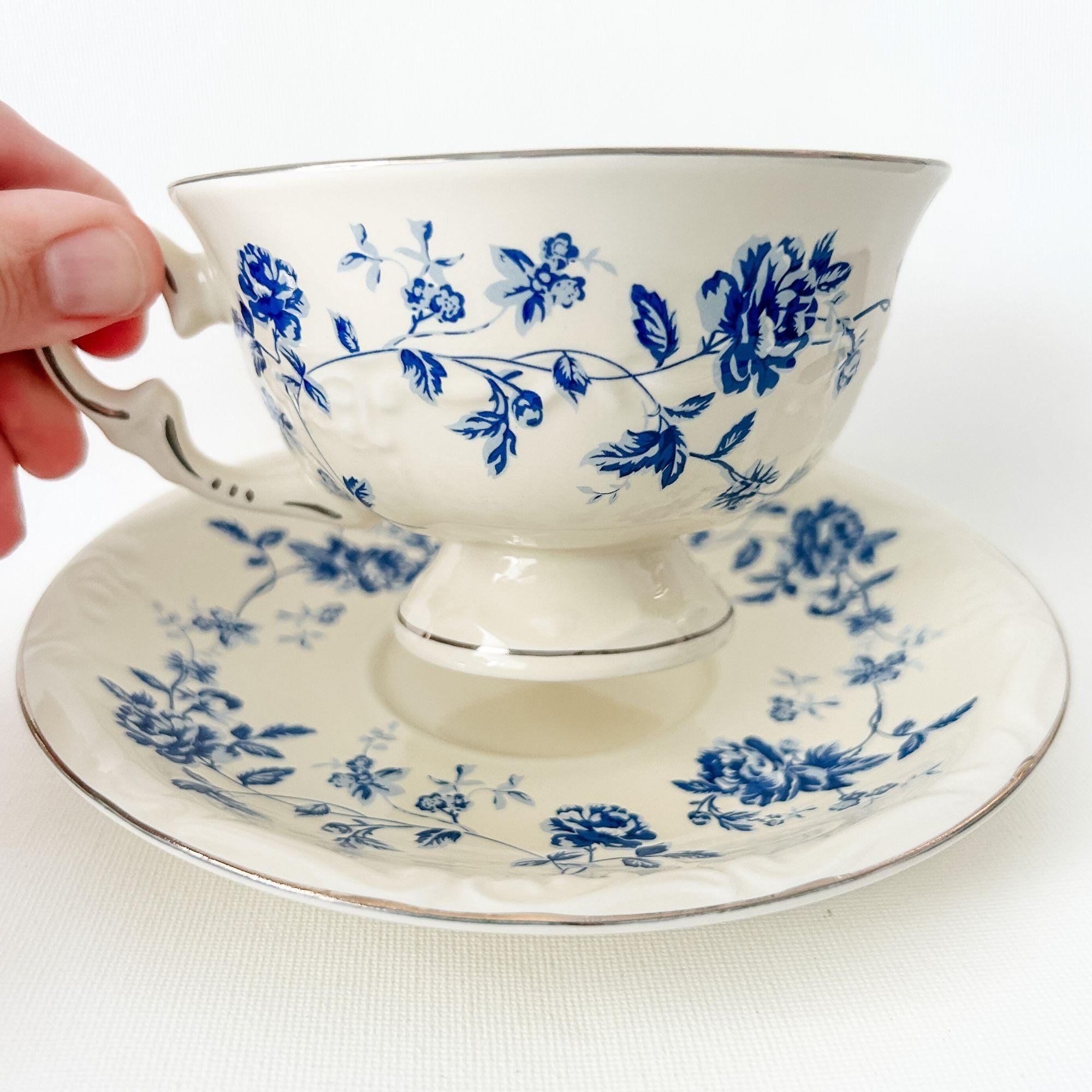 Blue and Cream Toile Tea Cup and Saucer | French Country Chinoiserie ...