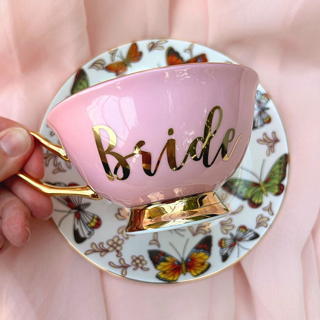Butterfly Bride Tea Cup & Saucer, Bride Teacup, Bride Cup, Wedding ...