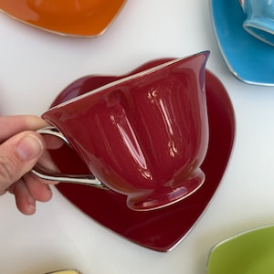 Pick Your Color! Heart-shaped Teacup & Saucer | Tea Party Cups | Mom ...