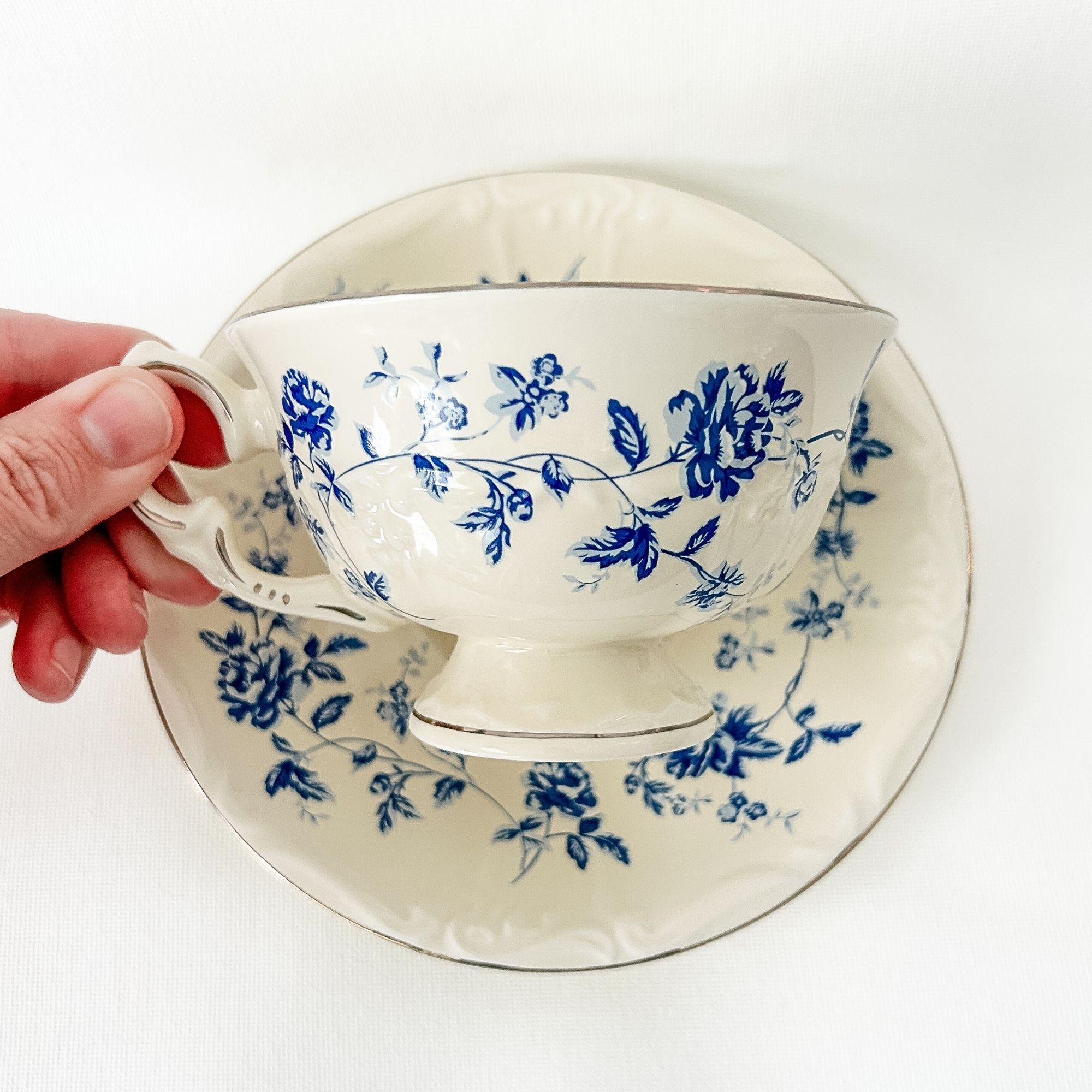 Blue and Cream Toile Tea Cup and Saucer | French Country Chinoiserie ...
