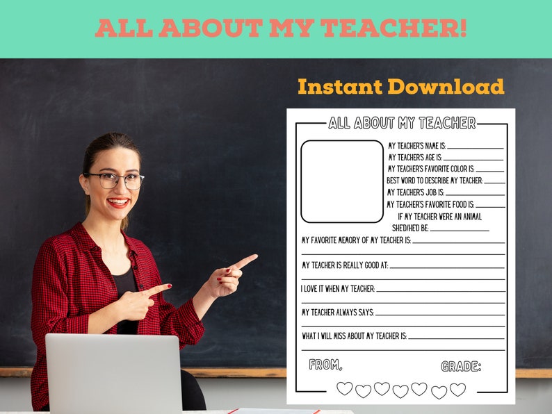All About My Teacher Printable Teacher Appreciation End of - Etsy
