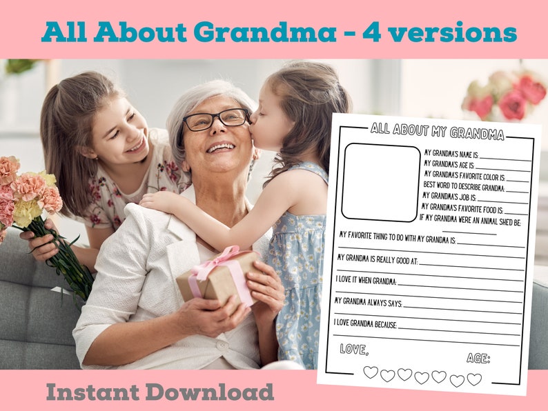 All About My Grandma Printable | Mother's Day, Birthday Questionnaire ...