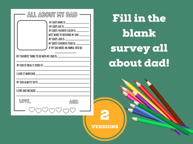 All About My Dad Printable | Father's Day, Birthday Questionnaire From ...