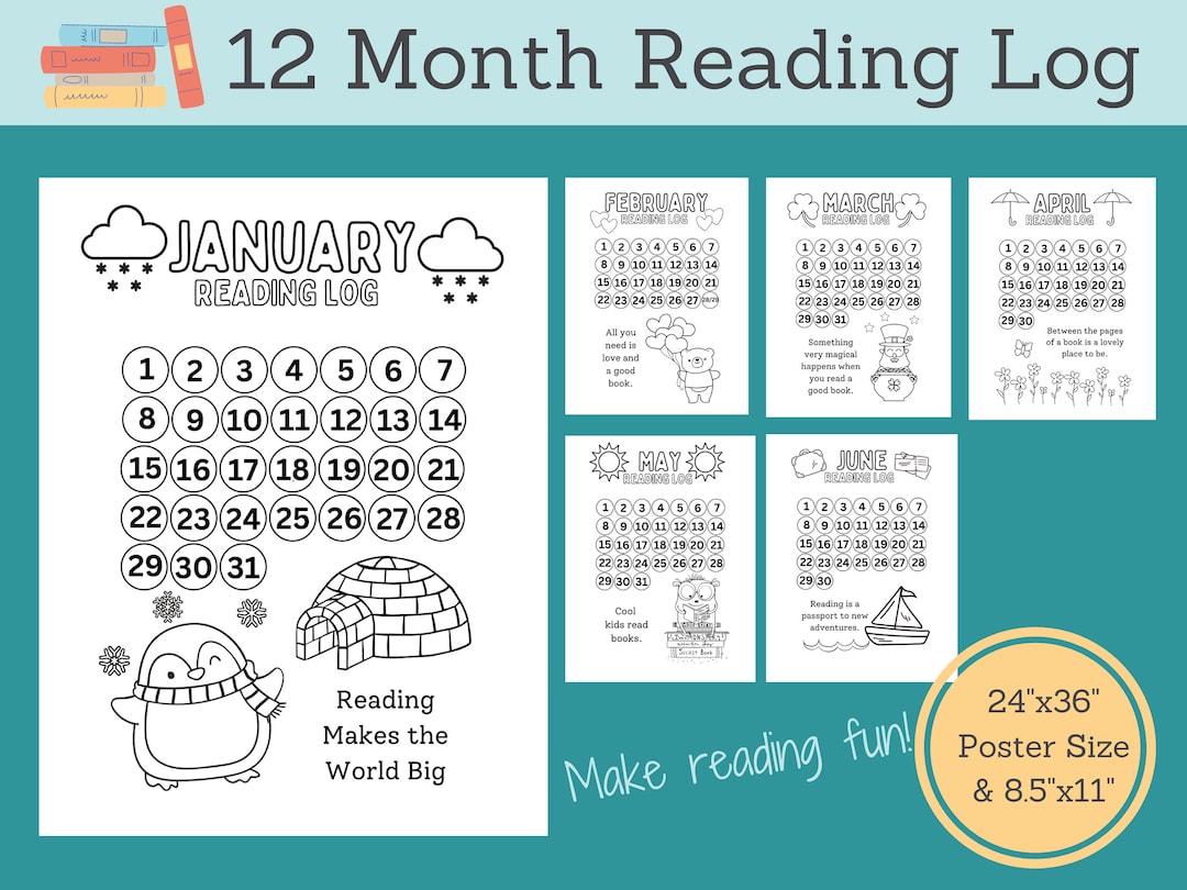Monthly Reading Log Calendar for Kids (24" X 26" Poster Size & 8.5" X ...