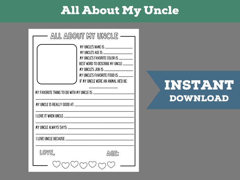 All About My Uncle Printable | Father's Day, Birthday Questionnaire ...