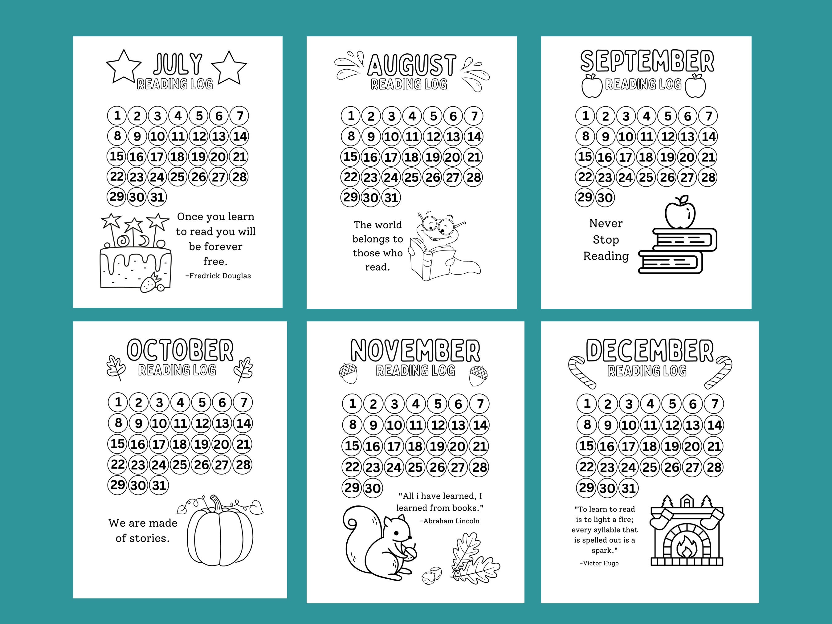 Monthly Reading Log Calendar for Kids 24 X 26 - Etsy