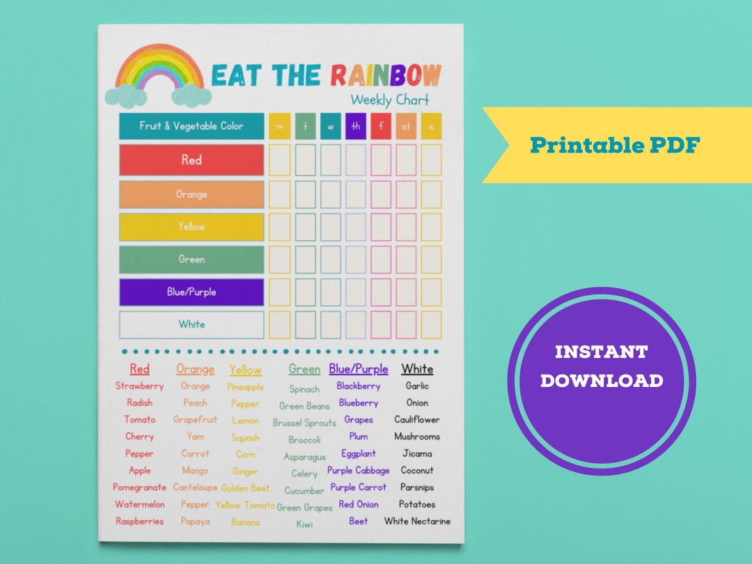 Eat the Rainbow Weekly Chart Printable | Healthy Eating Tracker for ...