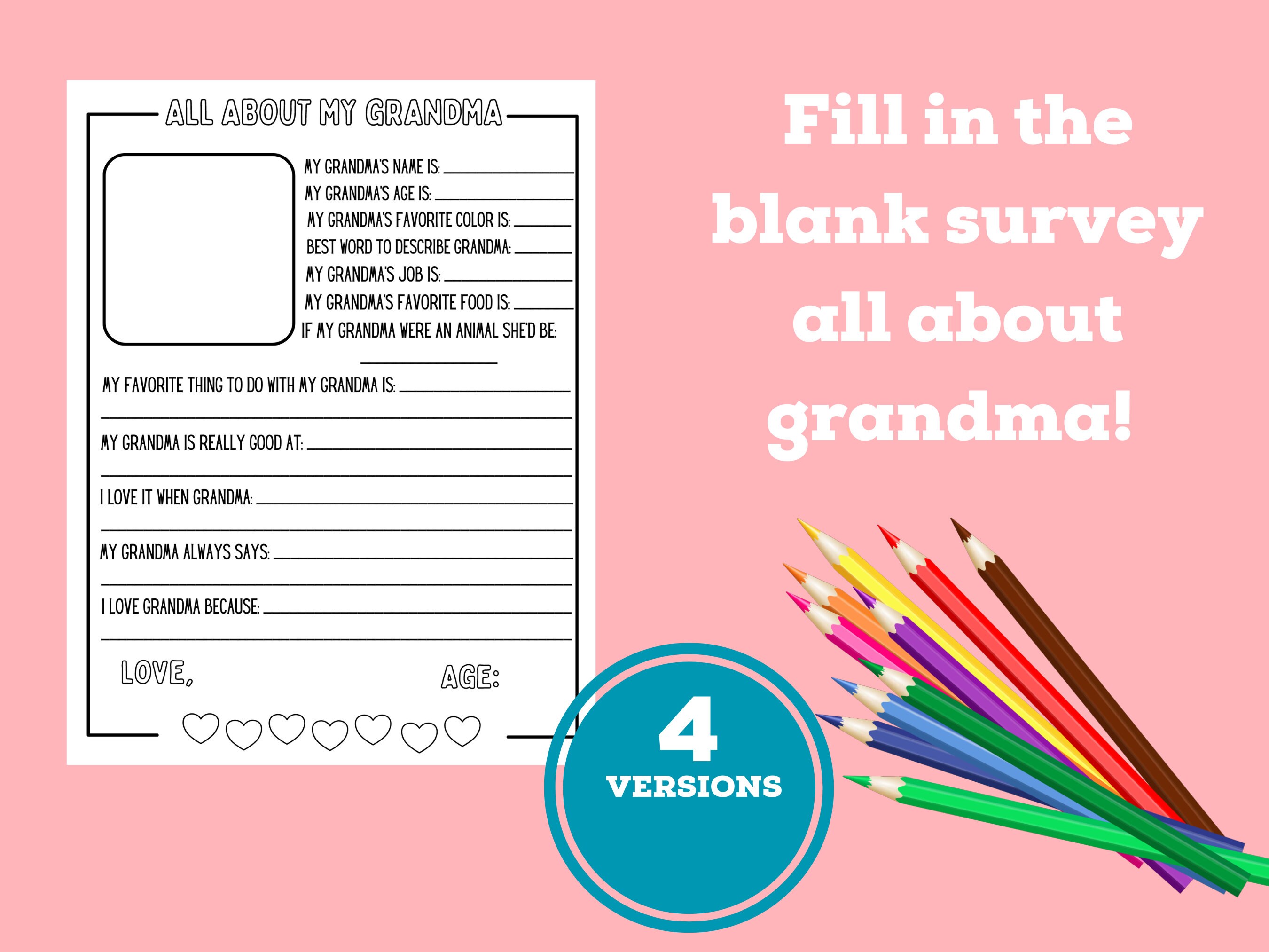 All About My Grandma Printable | Mother's Day, Birthday Questionnaire ...