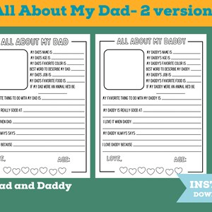 All About My Dad Printable | Father's Day, Birthday Questionnaire From ...