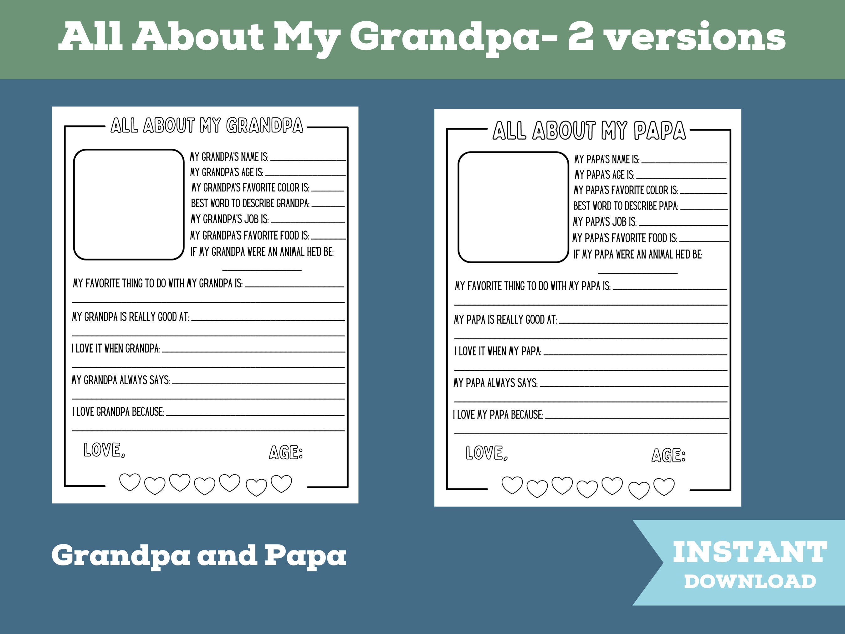 All About My Grandpa Printable | Father's Day, Birthday Questionnaire ...