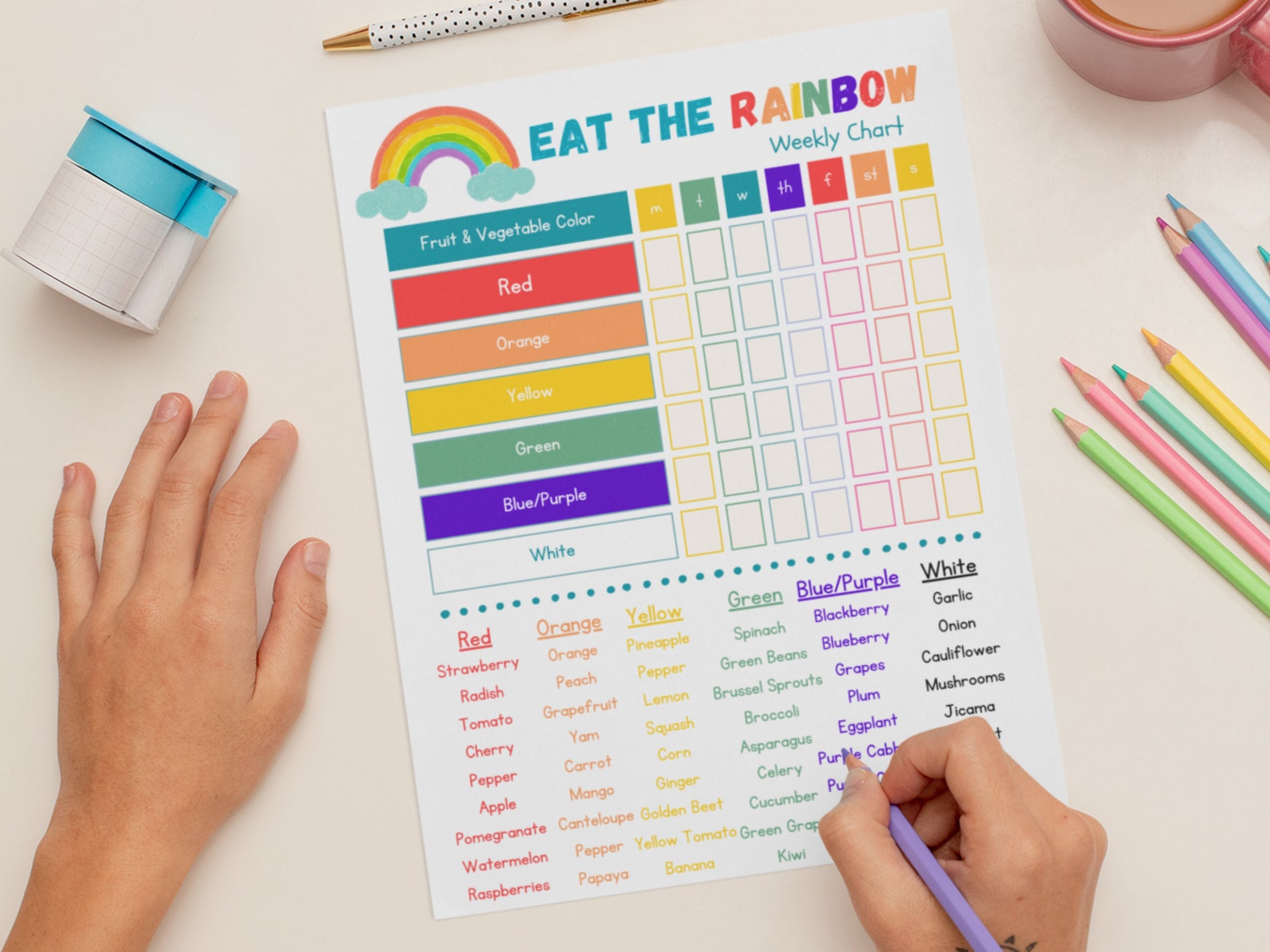 Eat the Rainbow Weekly Chart Printable | Healthy Eating Tracker for ...