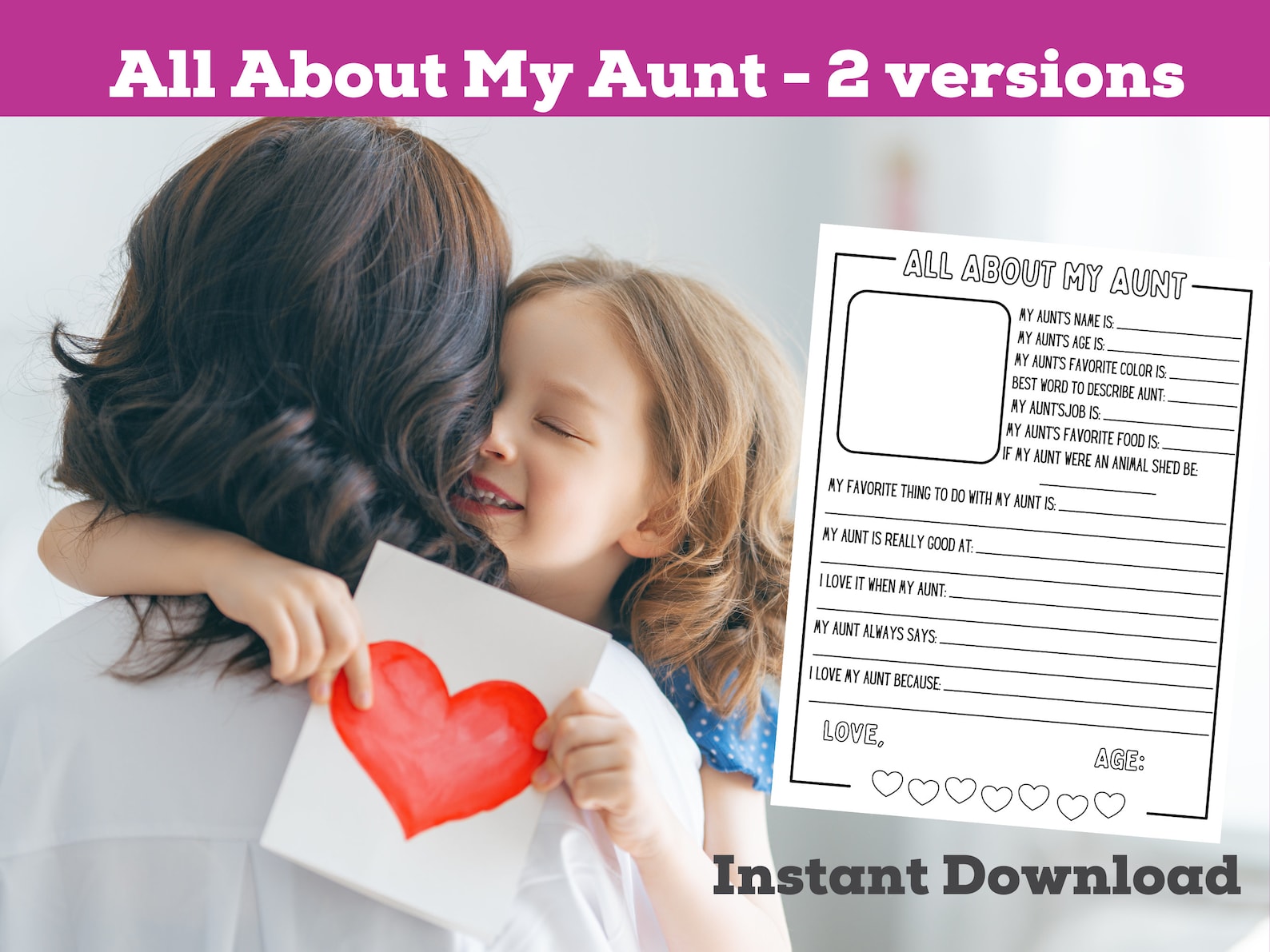 All About My Aunt Printable | Mother's Day, Birthday Questionnaire From ...